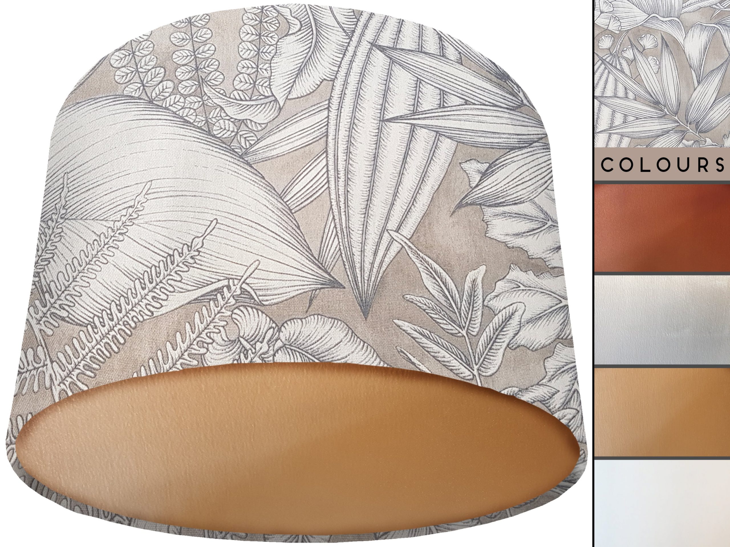 Grey Fern Leaf Lamp Shade with Botanical Print - Light Owl
