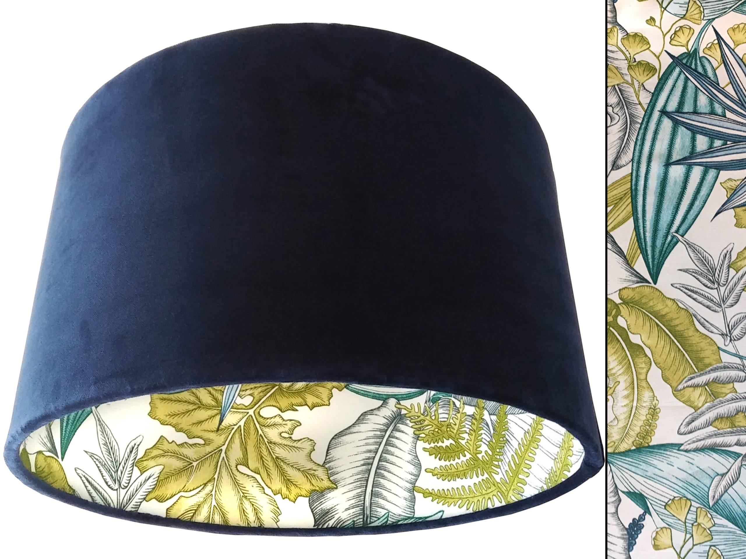 Royal Blue Velvet Lampshade with Tropical Inner Lining - Light Owl