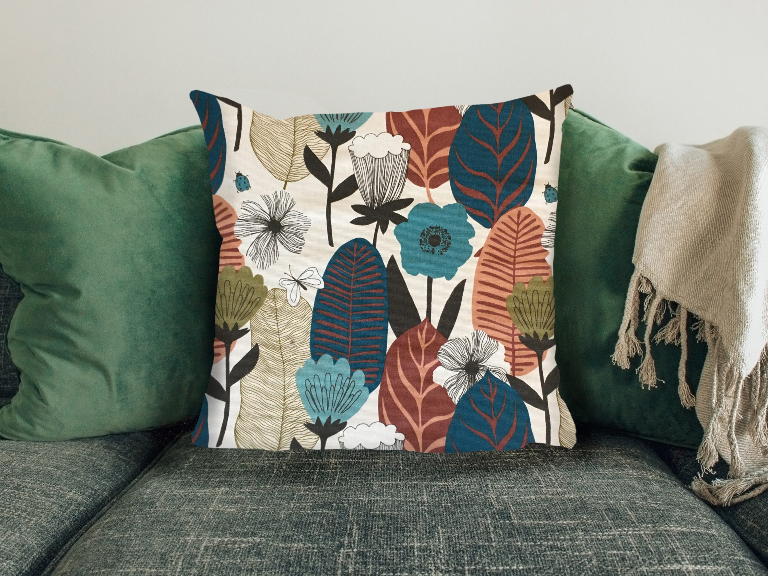 Autumn Leaf Sofa Cushion, 40cm Scandi Cushion - Light Owl