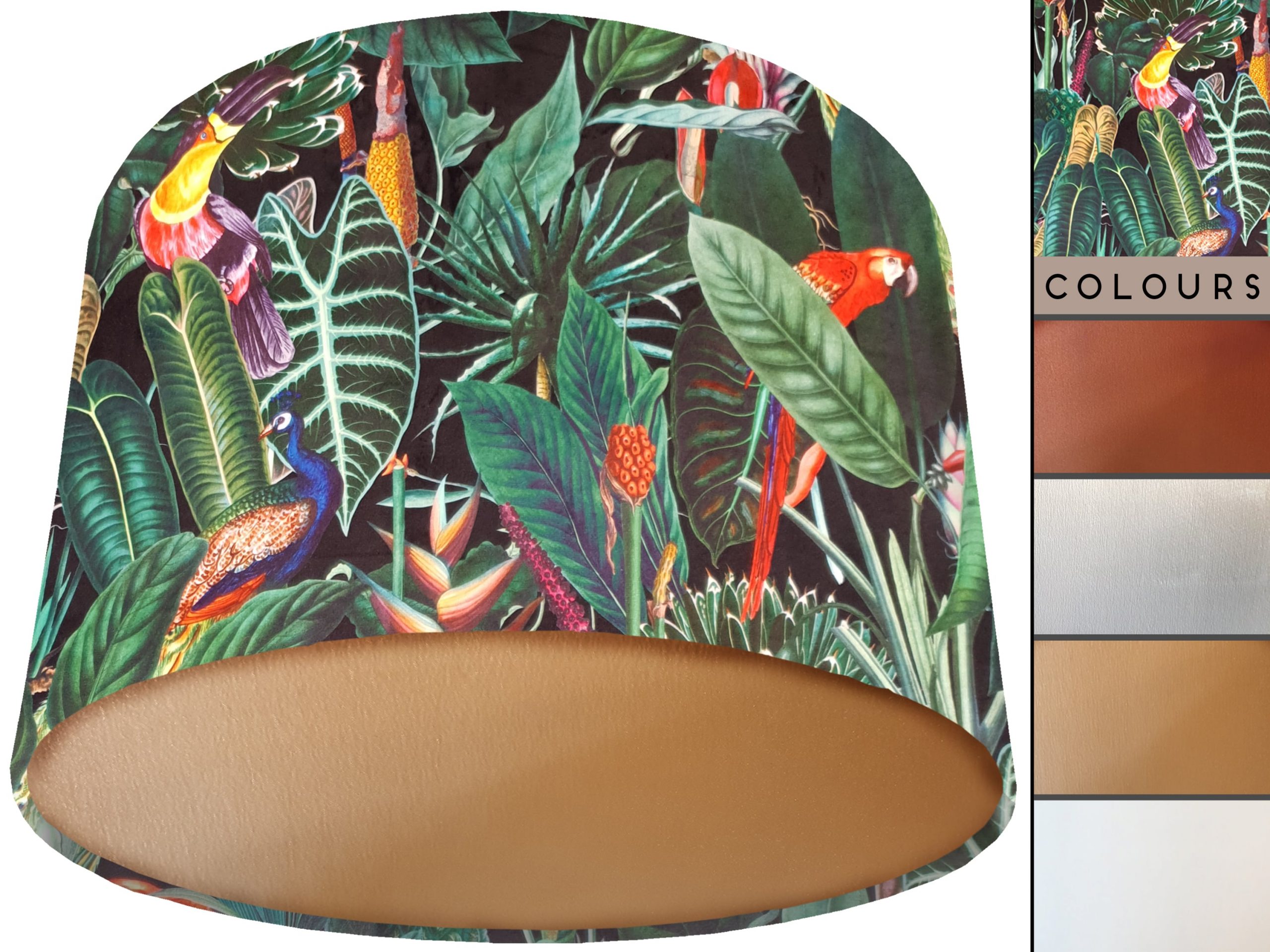 Jungle Birds Velvet Lampshade, Black Velvet Light Shade - Light Owl