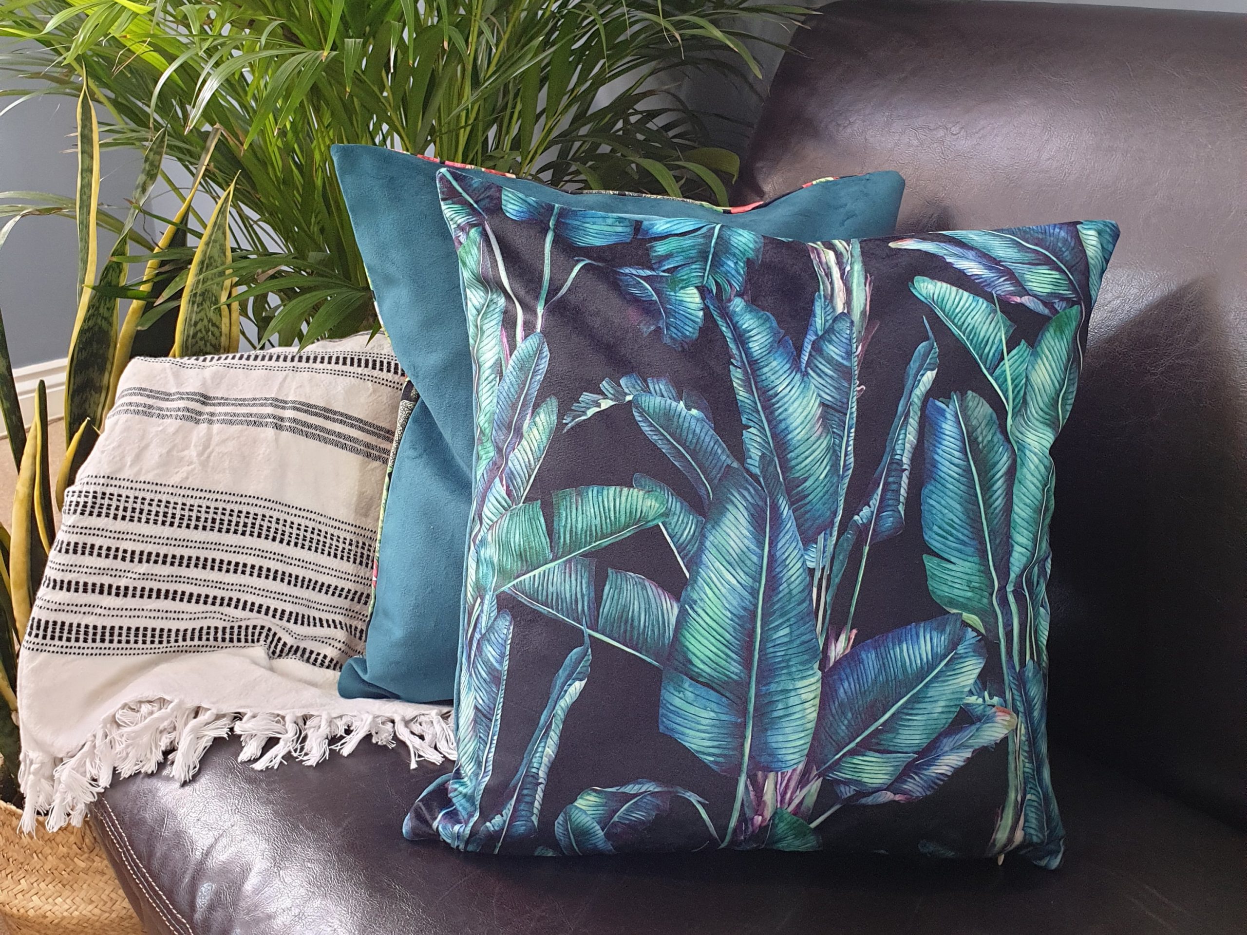 Tropical Black Velvet Cushion, Statement Sofa Cushion - Light Owl