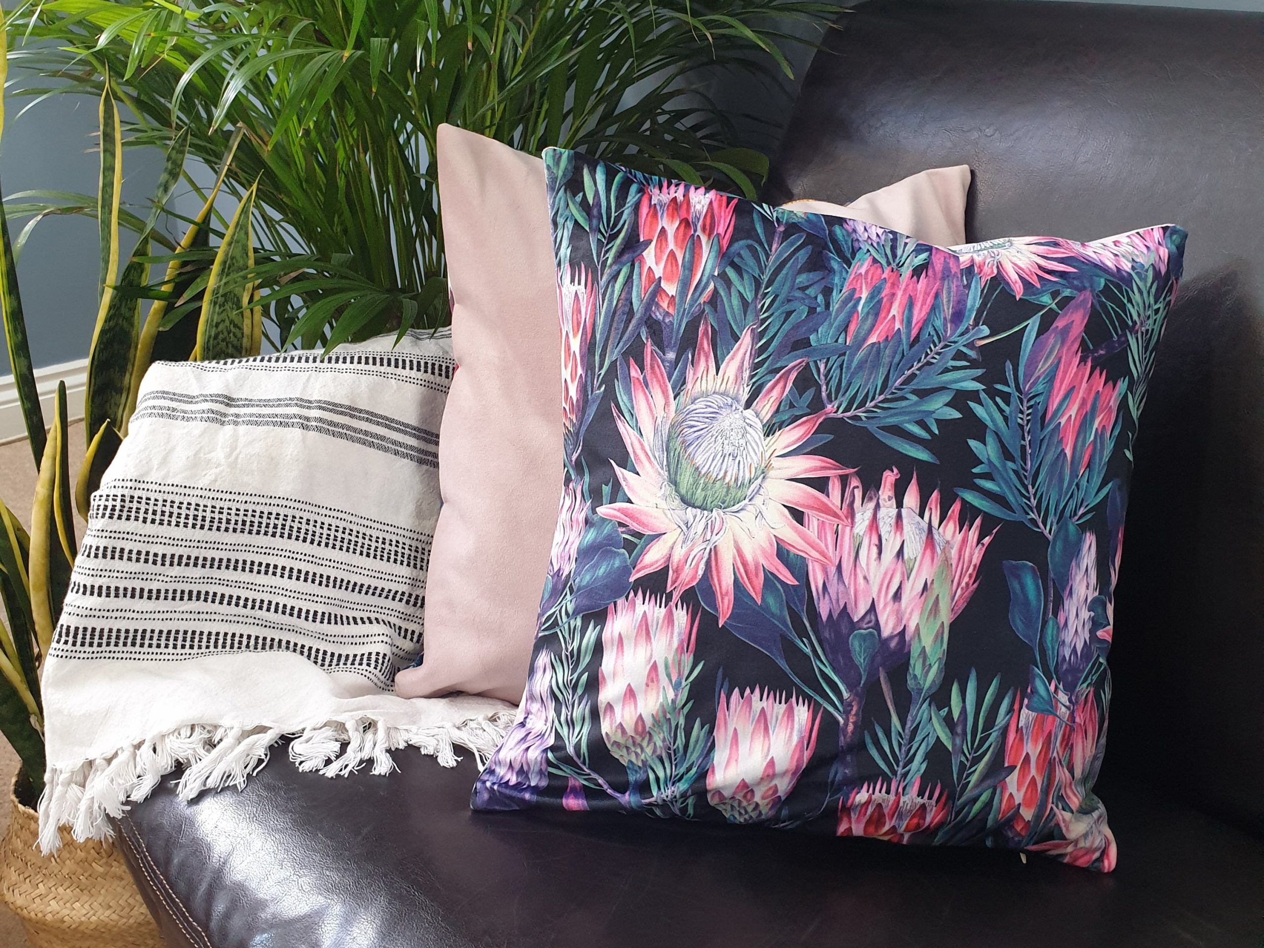 Botanical Pink Velvet Cushion, Luxury Modern Home Interior - Light Owl
