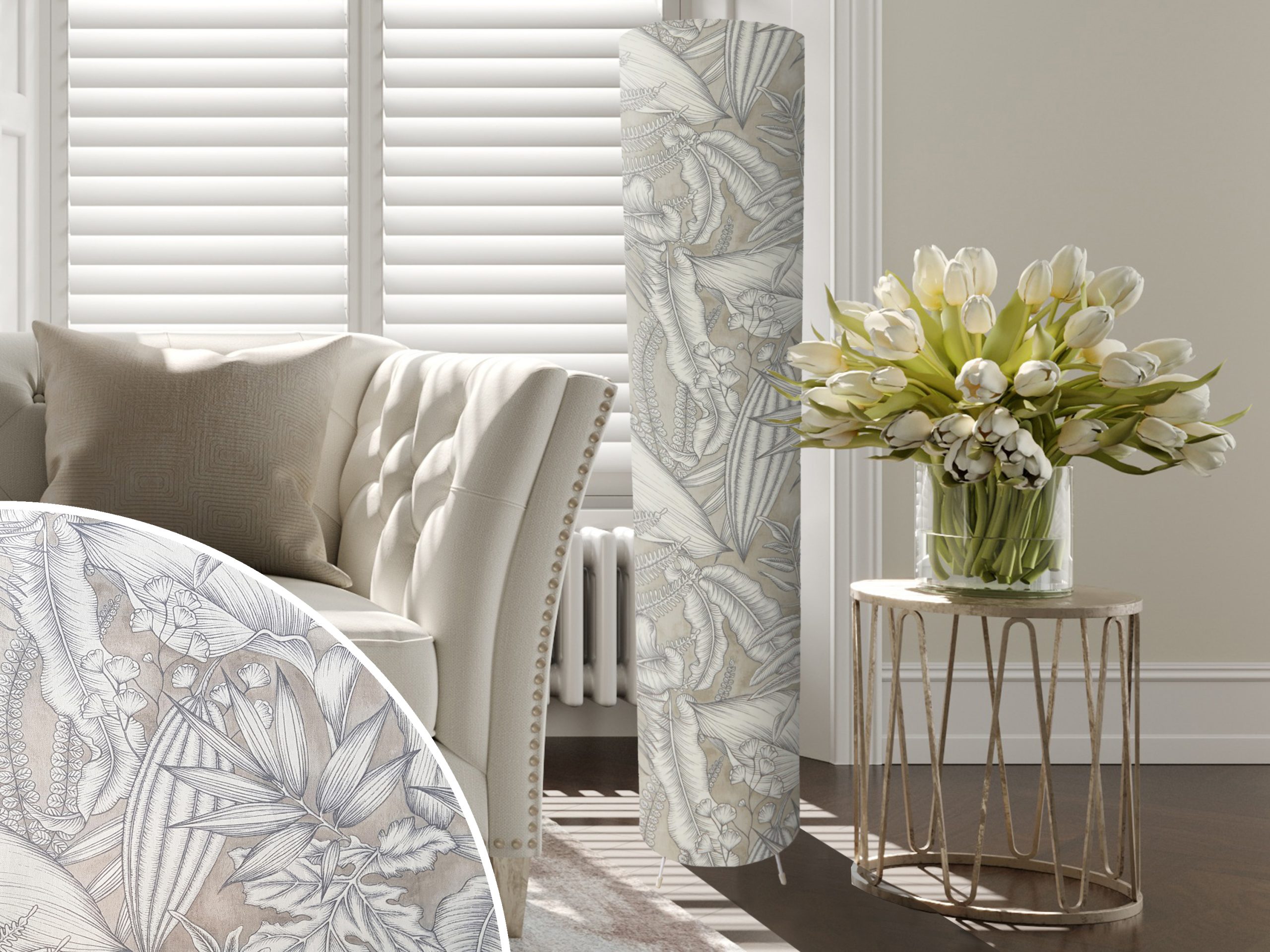 Grey Tropical Floor Lamp, Exotic Home Interior - Light Owl