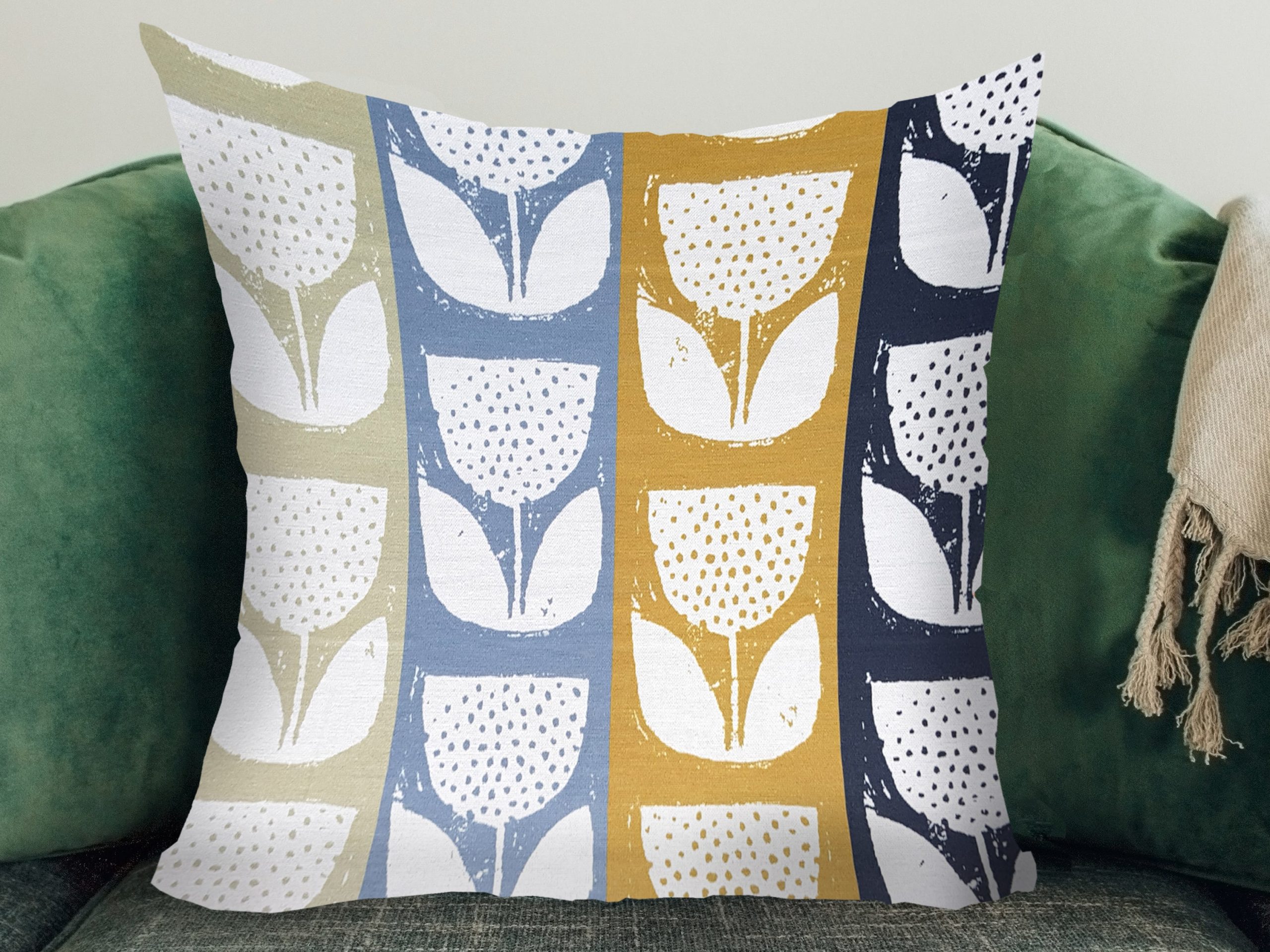 Scandi Flowers Striped Sofa Cushion, Scandinavian - Light Owl